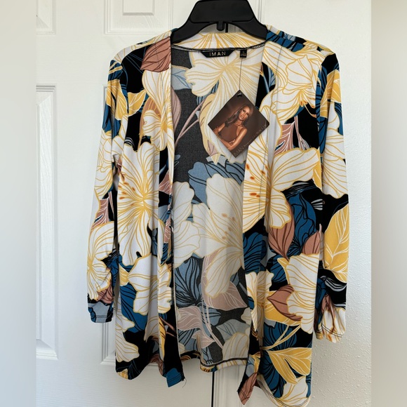 IMAN | Jackets & Coats | Nwt Small Iman Global Drapey Knit Floral Top ...